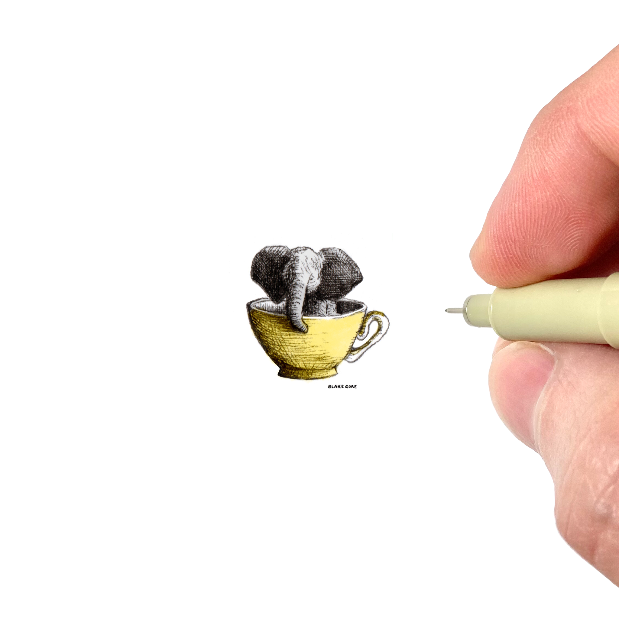 Teacup Elephant, Miniature Artwork by Blake Gore – Blake Gore Miniature Art