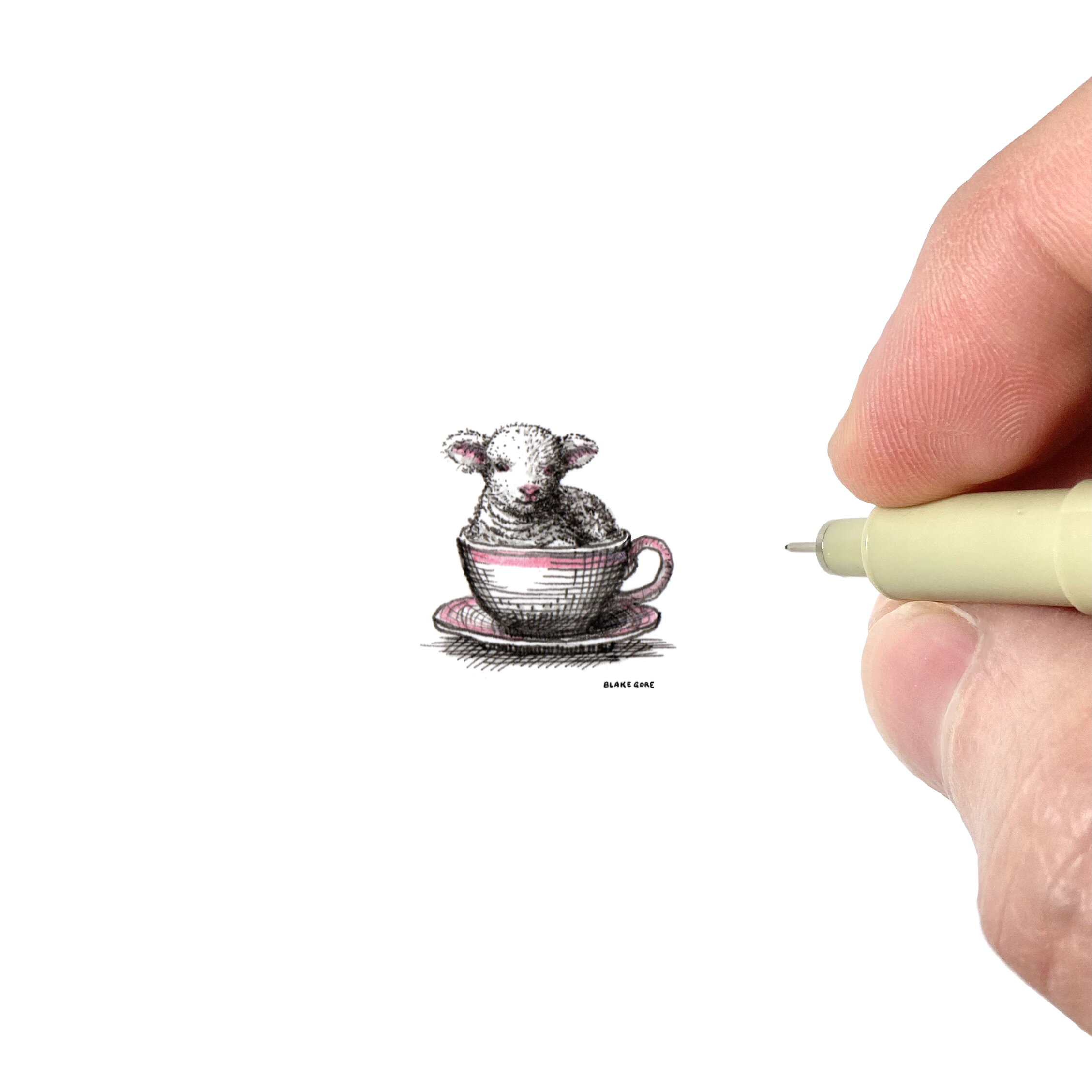 Teacup Lamb, Miniature Artwork by Blake Gore – Blake Gore Miniature Art